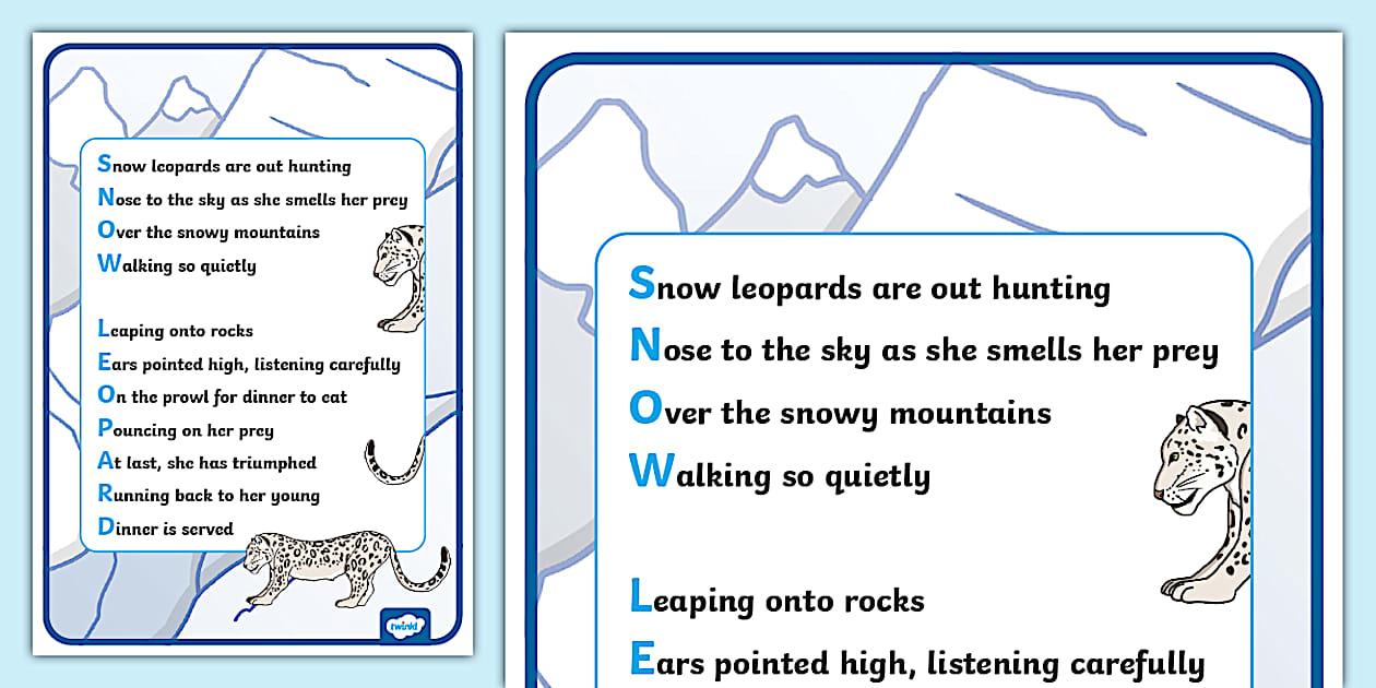 Snow Leopard Acrostic Poem Example and Template - Twinkl