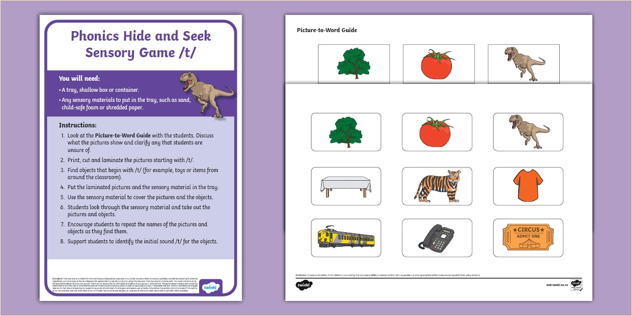 Phonics Hide and Seek Sensory Game /t/ (teacher made)