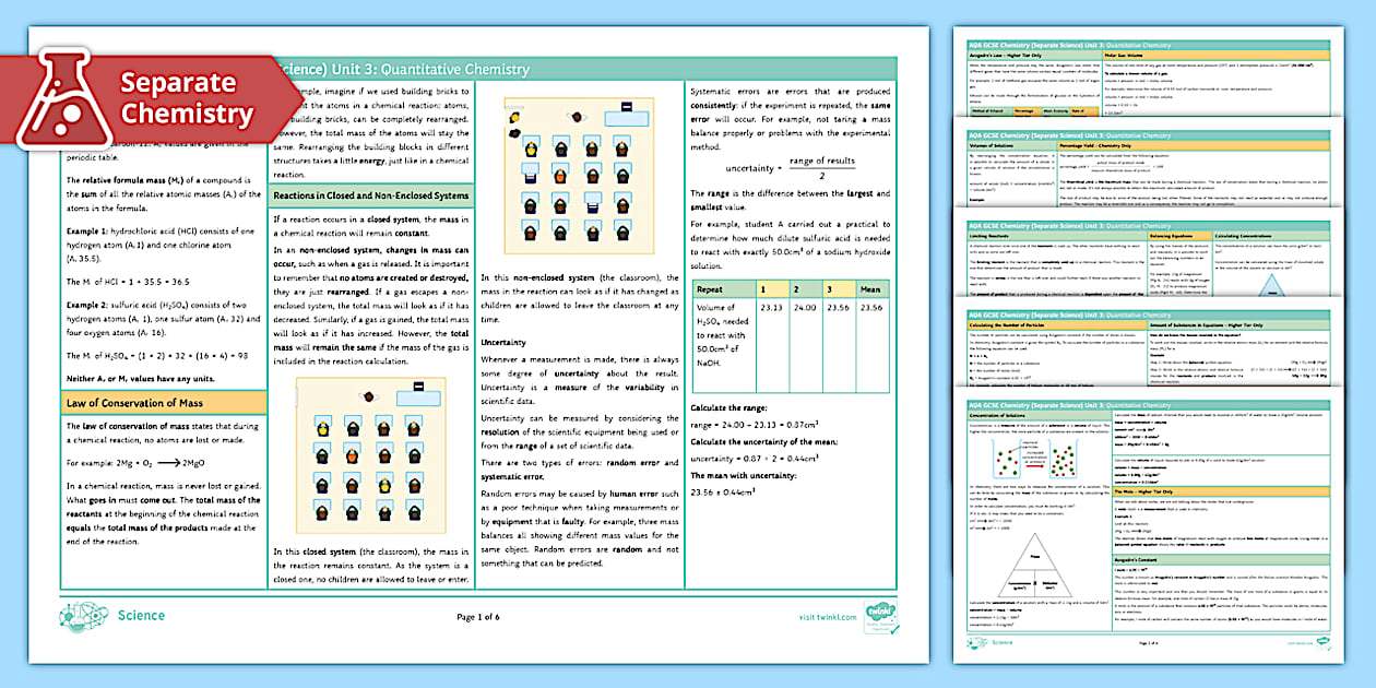 AQA GCSE Chemistry (Separate) Unit 3: Quantitative Chemistry Knowledge