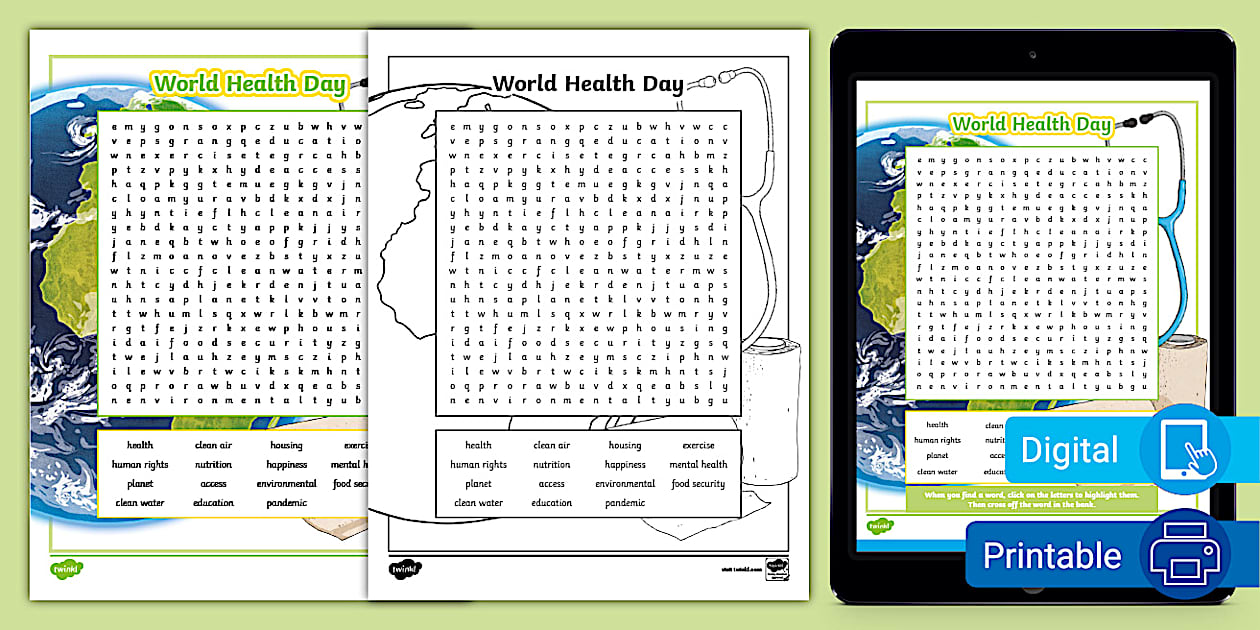 World Health Day Word Search for 3rd-5th Grade - Twinkl