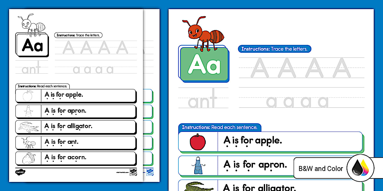Letter A Fluency Sentences for ELL Alphabet Worksheet