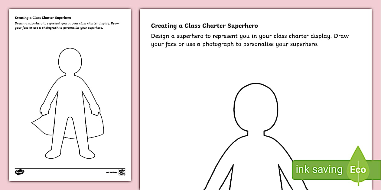 UNCRC Creating a Class Charter Superhero Colouring Template