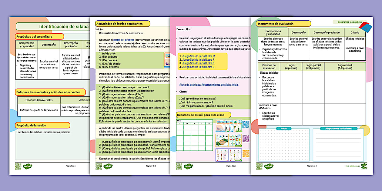 Sesión de aprendizaje 1°: Conciencia fonológica - Identificación de sílaba