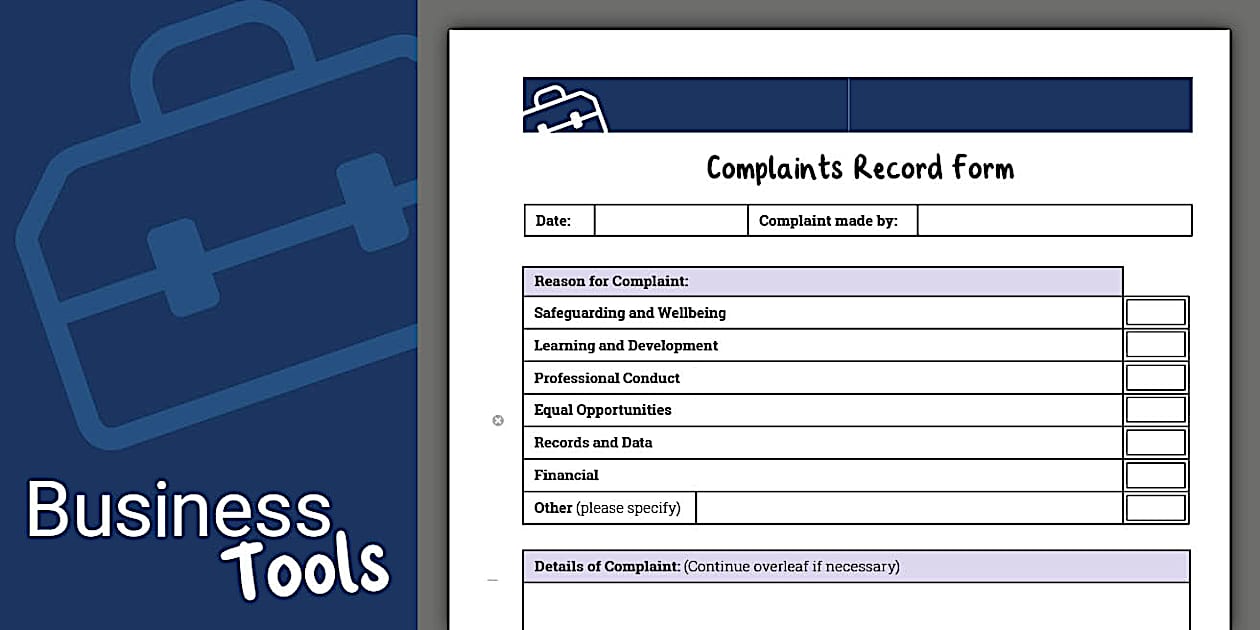 Complaints Record Form for Childminders (teacher made)