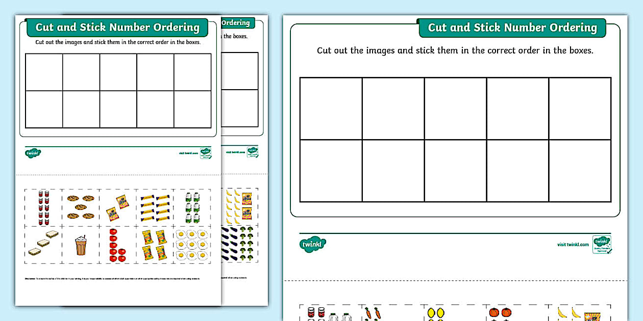 KS1 Cut and Stick Number Ordering Activity Sheet - Twinkl
