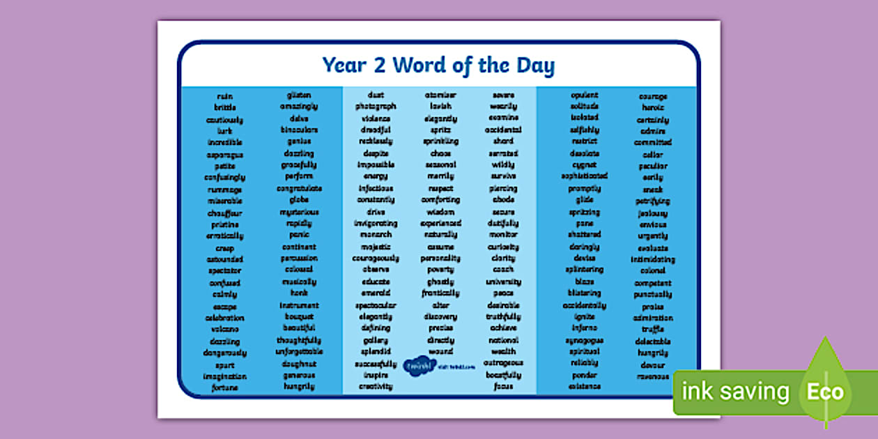 Year 2 Word of the Day Word Mat (teacher made) - Twinkl