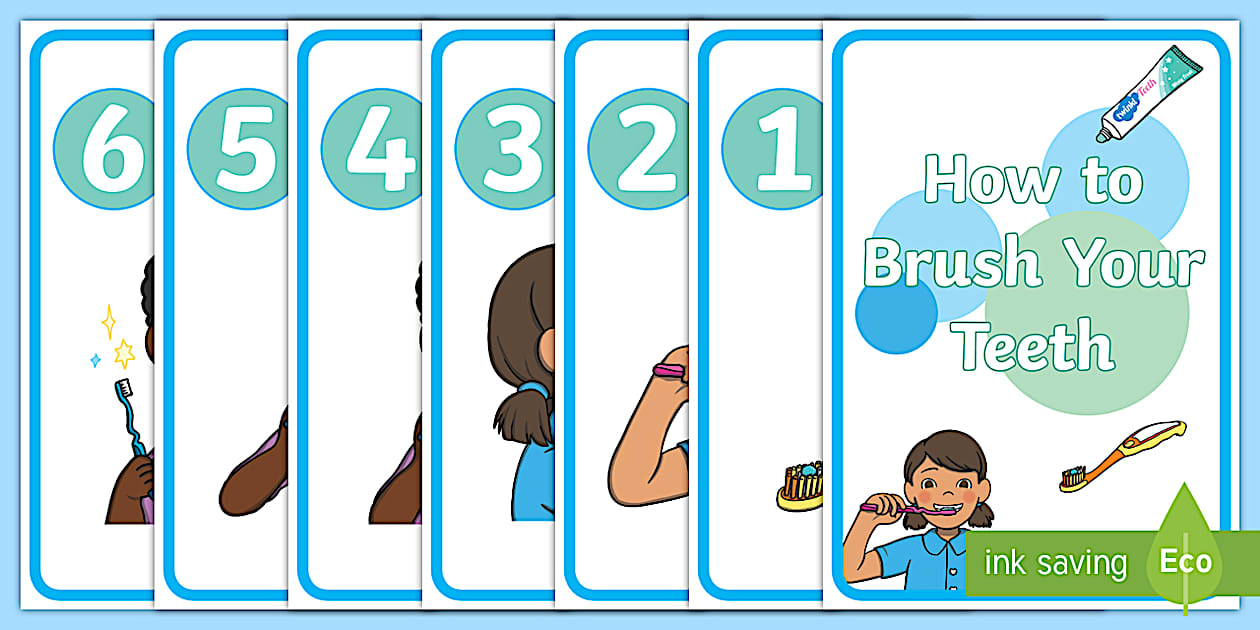 Cursive How To Brush Your Teeth Display Posters - Twinkl