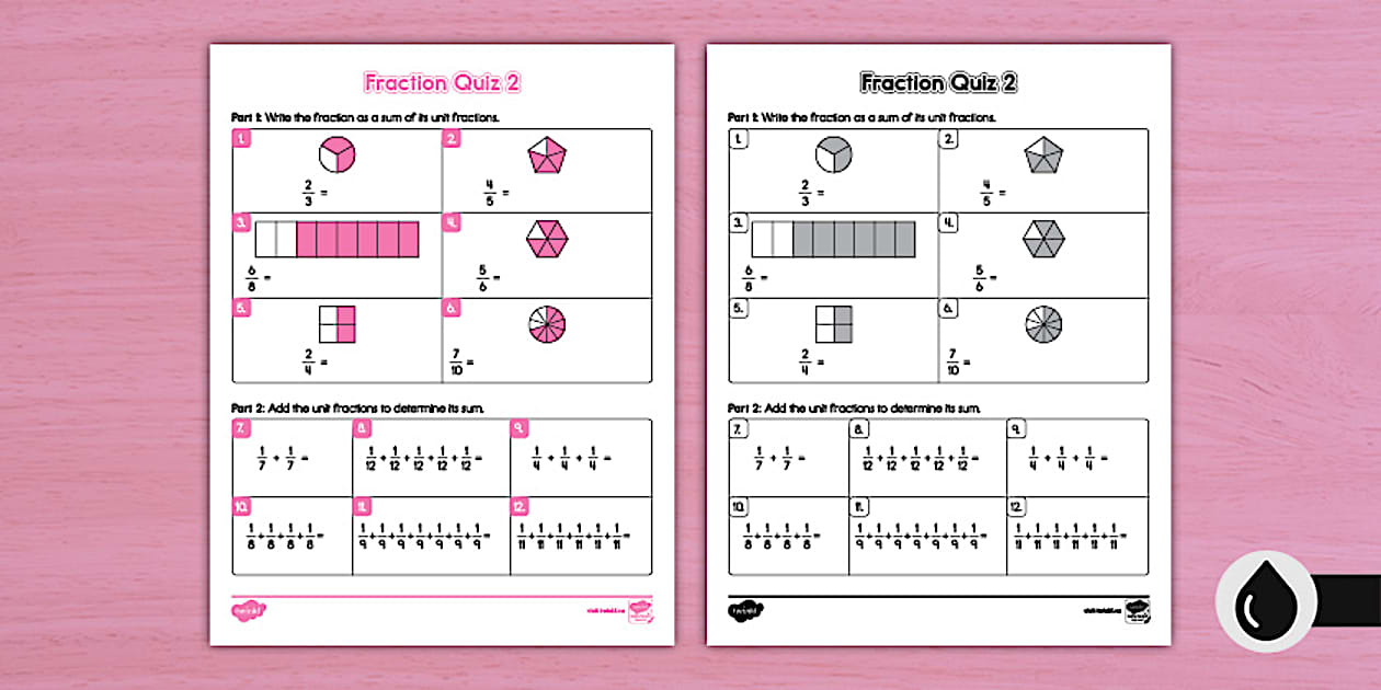 Fractions and Unit Fractions Mini Assessment 2 - Twinkl