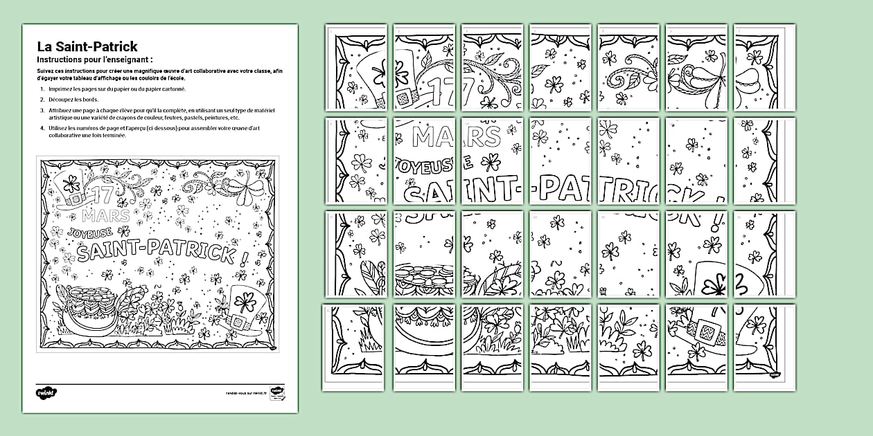 Coloriage collaboratif st-Patrick (teacher made) - Twinkl