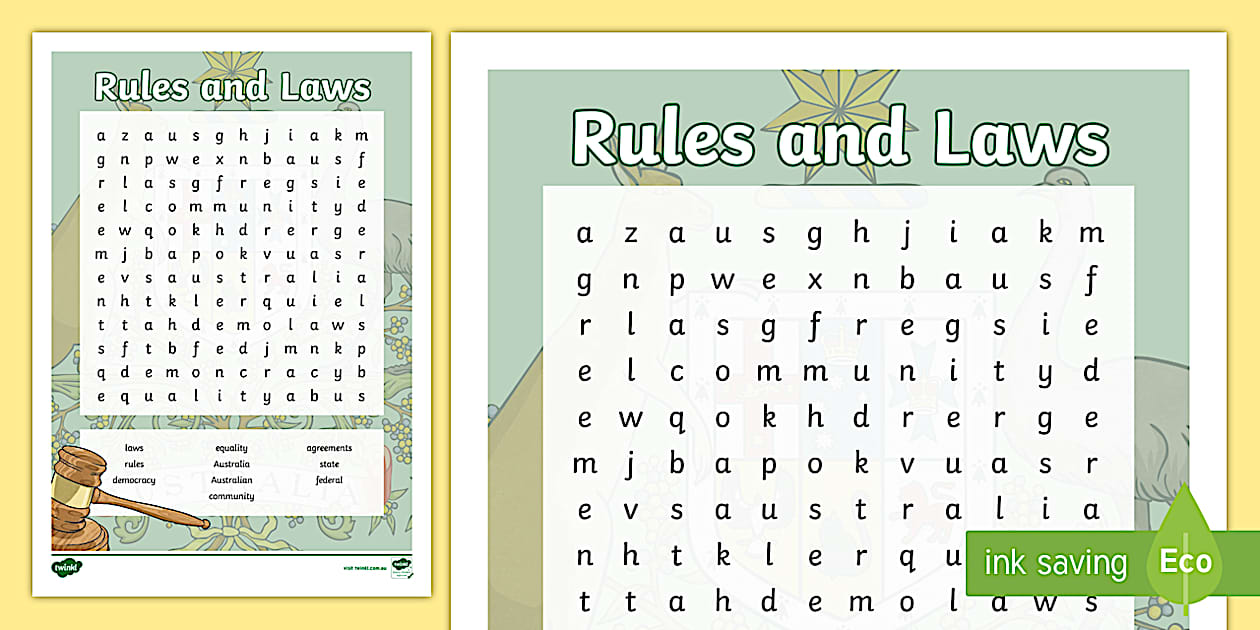 Rules and Laws Word Search (Teacher-Made) - Twinkl