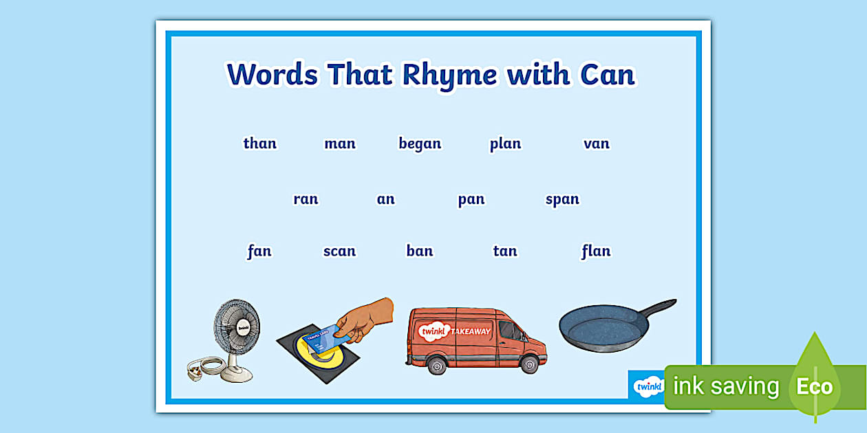 Words That Rhyme with Can Word Mat