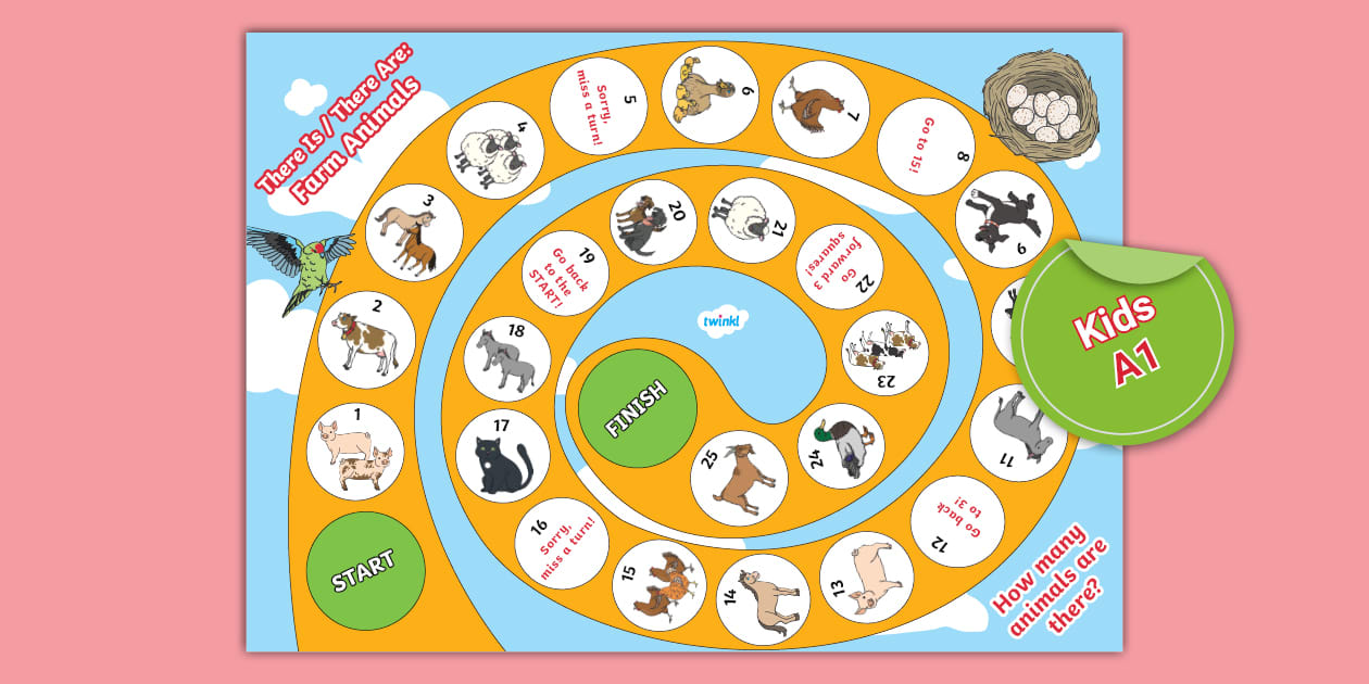 ESL There Is / There Are: Farm Animals Board Game [Kids, A1]