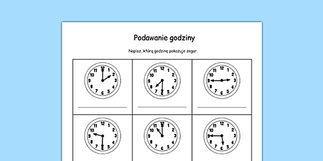 Arkusz Podaj godzinę po polsku, worksheet - Twinkl