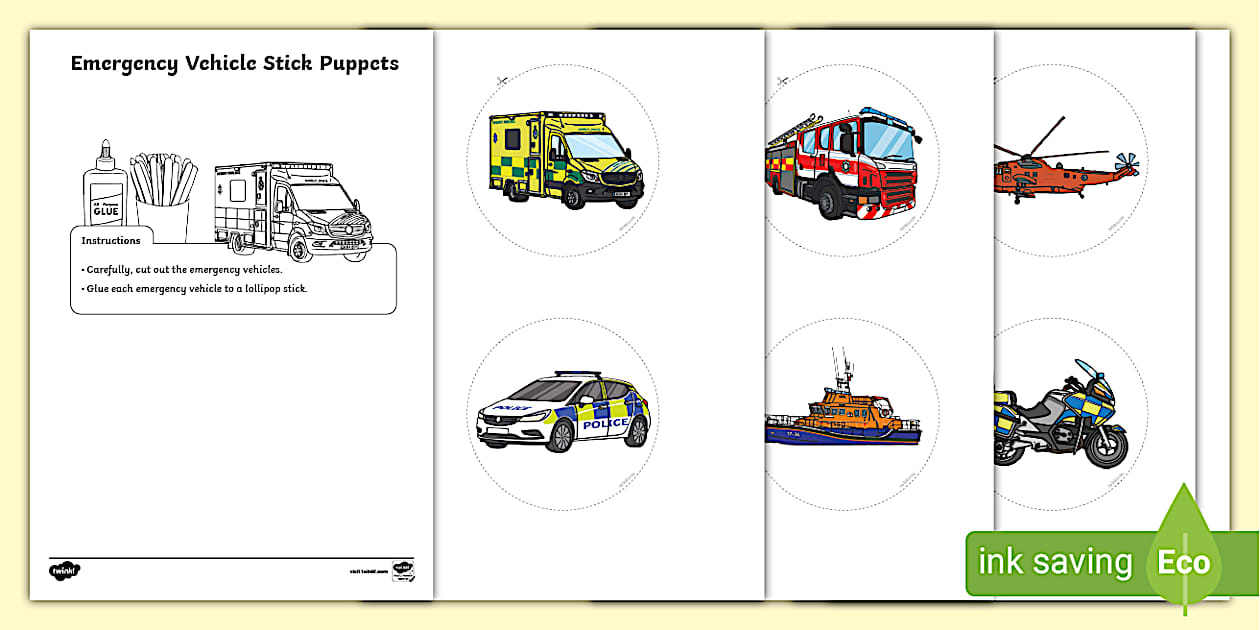 Emergency Vehicles Stick Puppets (teacher made) - Twinkl