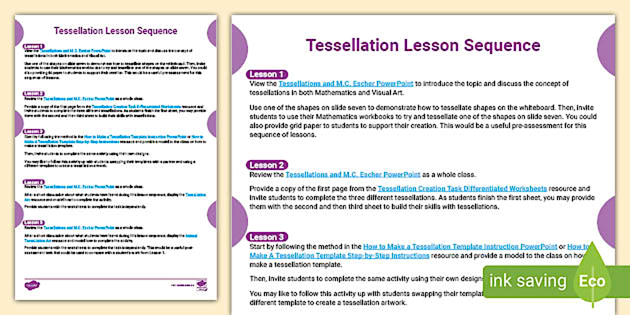 Tessellation Lesson Sequence Teacher Guidance | Yr 4 Maths