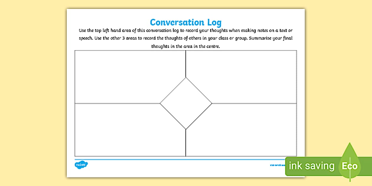 Black and White Conversation Log Worksheet - Twinkl