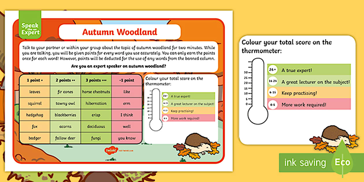Editable KS1 Speak like an Expert Challenge Card: Autumn Woodland