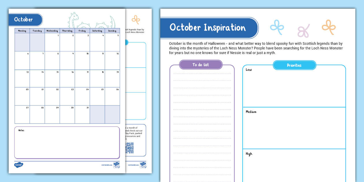 October Educator Monthly Planner (teacher made) - Twinkl