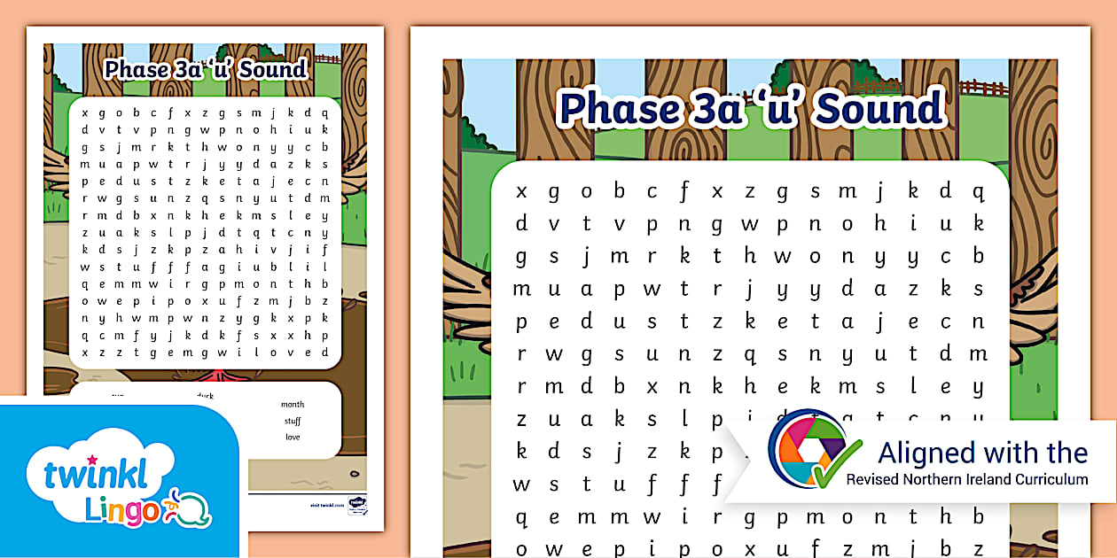 NI Linguistic Phonics Phase 3a 'u' Sound Word Search