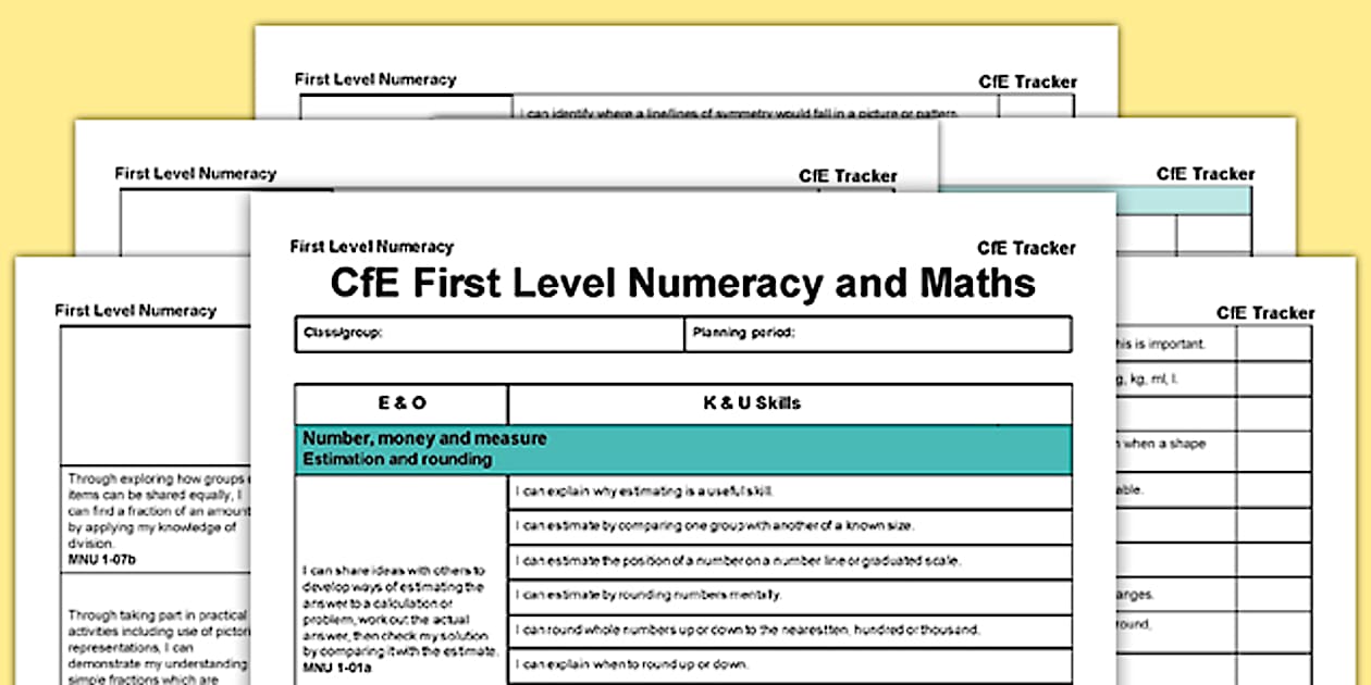 Numeracy and Mathematics CfE First Level Tracker - Twinkl