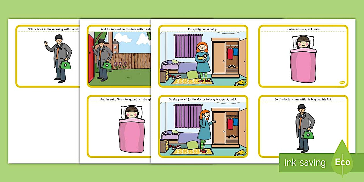 Cursive Miss Polly Had a Dolly Sequencing Cards (4 per A4)