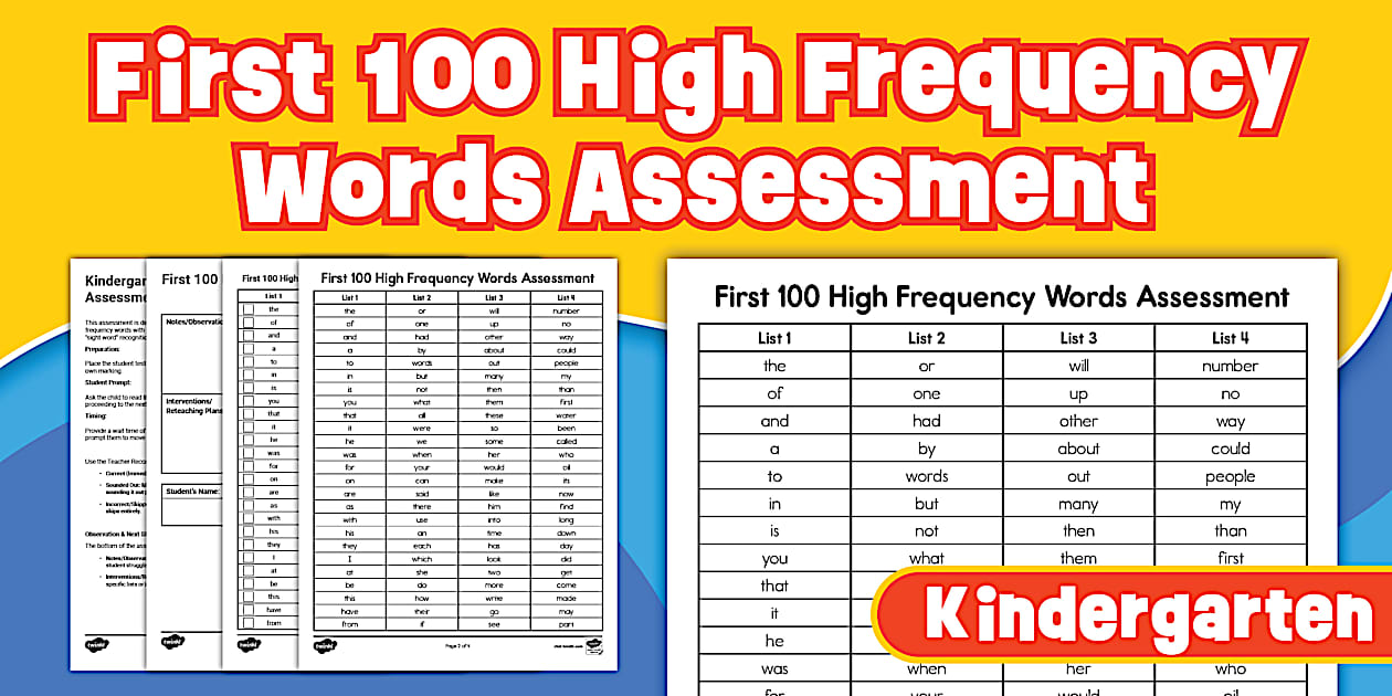 Kindergarten First 100 High Frequency Words Assessment
