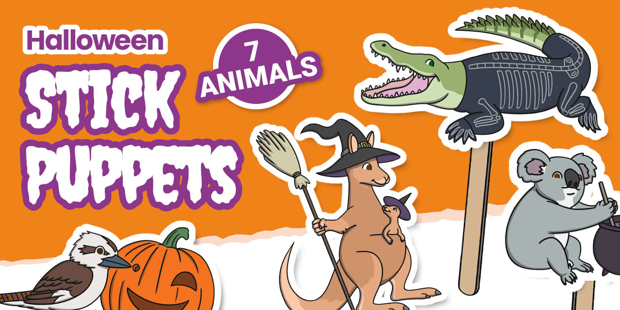 Halloween Aussie Animals Stick Puppets - Twinkl