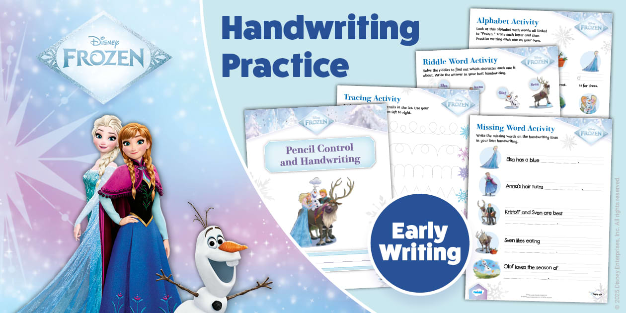 Frozen: Pencil Control and Handwriting Activity Booklet