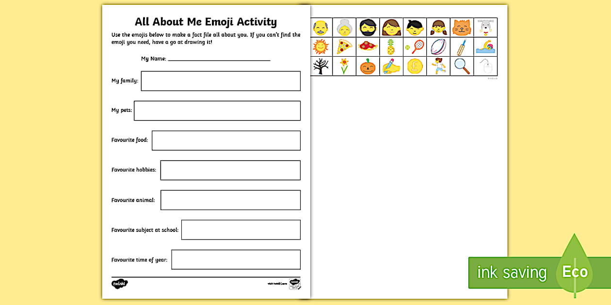 😊 All about Me Emoji Worksheet / Worksheet (teacher made)
