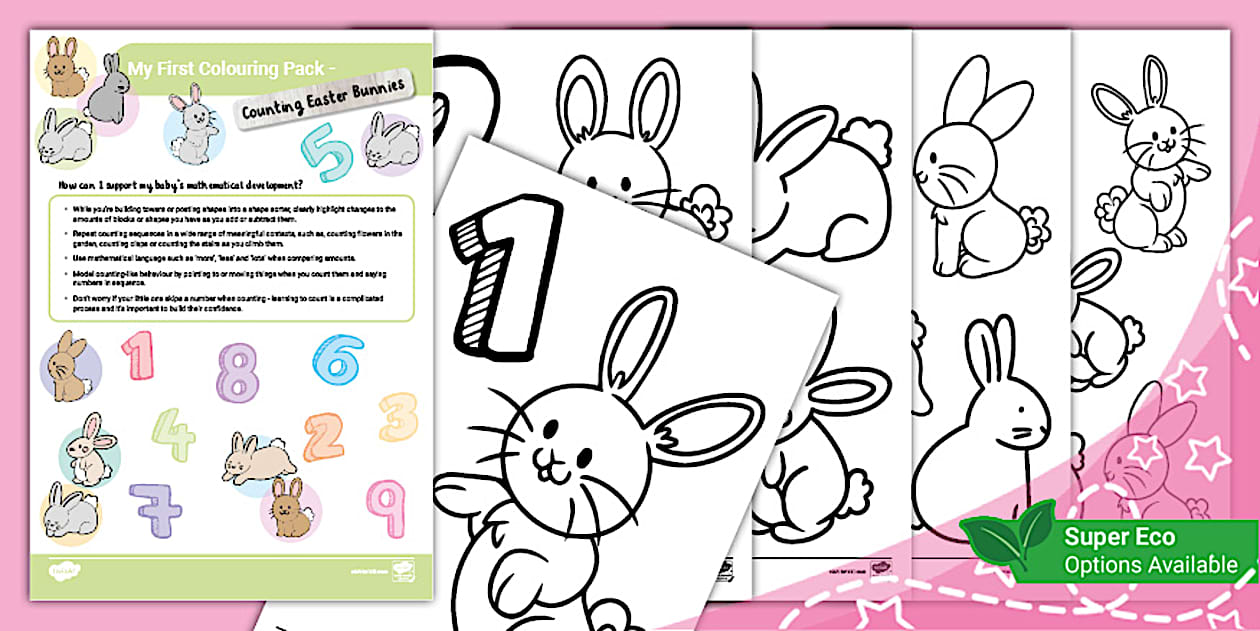 Counting Easter Bunnies Colouring Pages (teacher made)