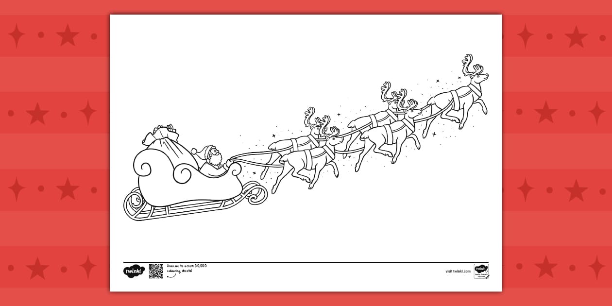 Santa Sleigh And Reindeer Colouring Page - Parents - Twinkl