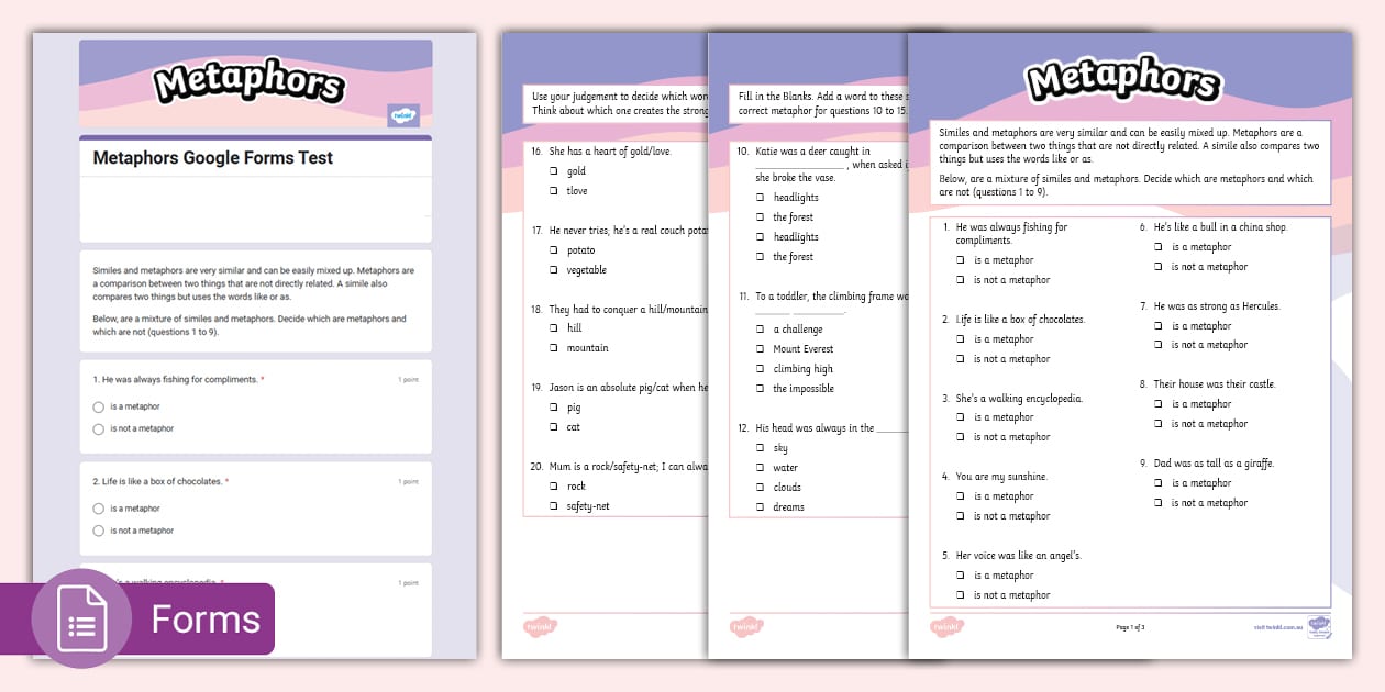 Metaphors Worksheet (Teacher-Made) - Twinkl