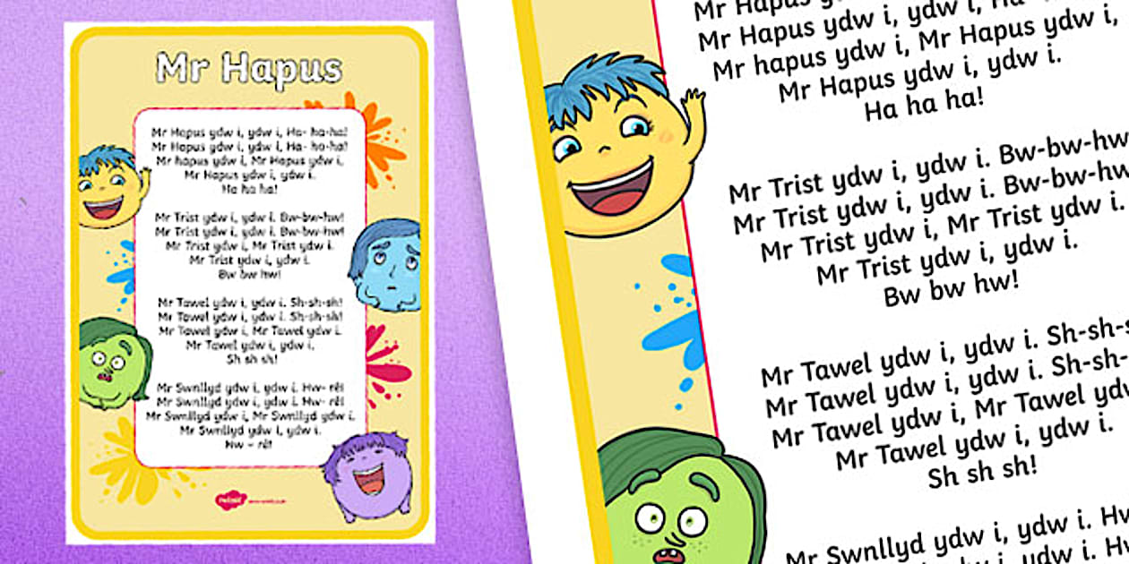 Mr Happy Welsh Second Language Song Lyrics - Welsh - Twinkl