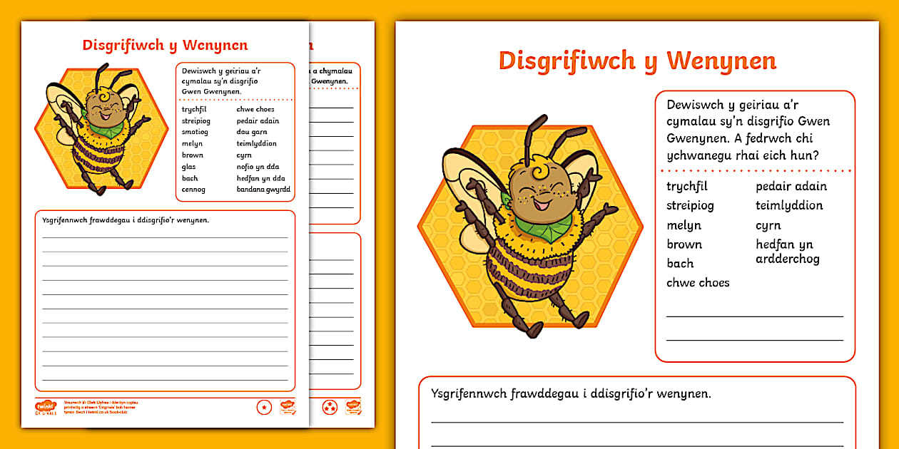 Taflenni Gwaith Disgrifiwch y Wenynen