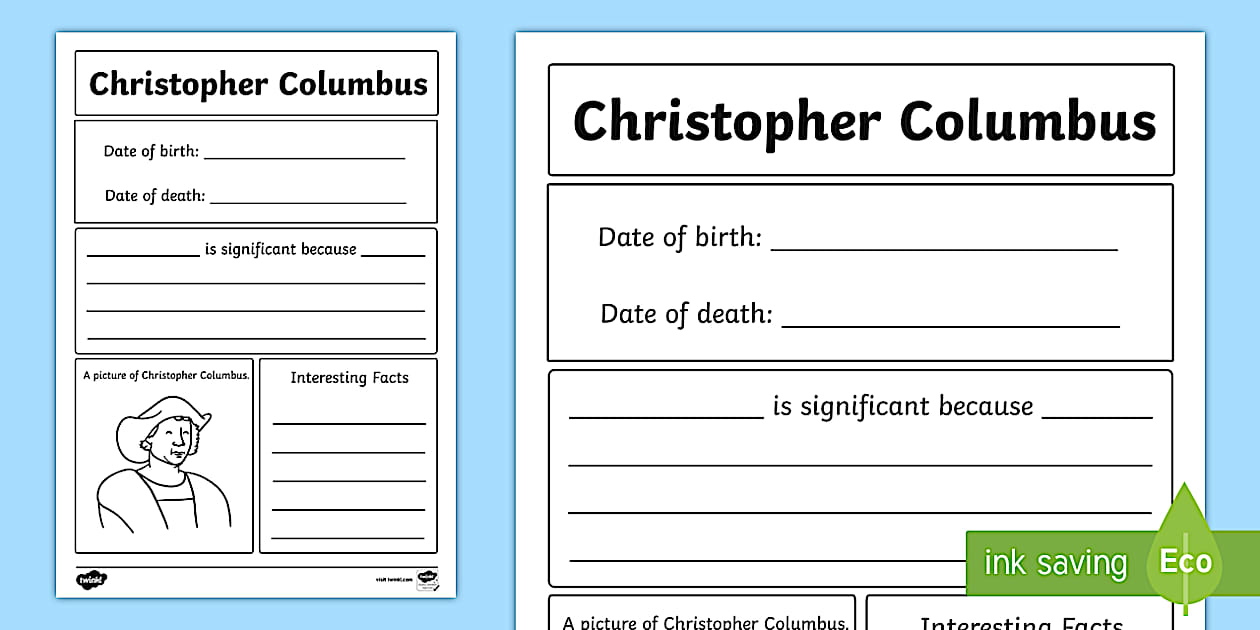 Editable Christopher Columbus Significant Individual Writing Frame
