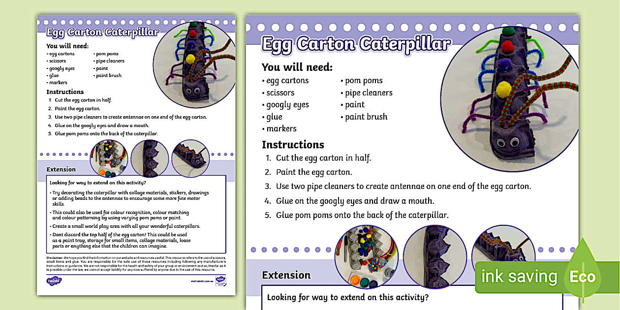 Egg Carton Caterpillar Craft Instructions (teacher made)
