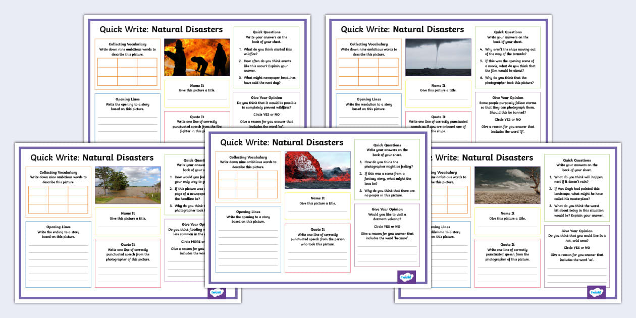 Natural Disasters Quick Write Activity Mat Pack - Twinkl