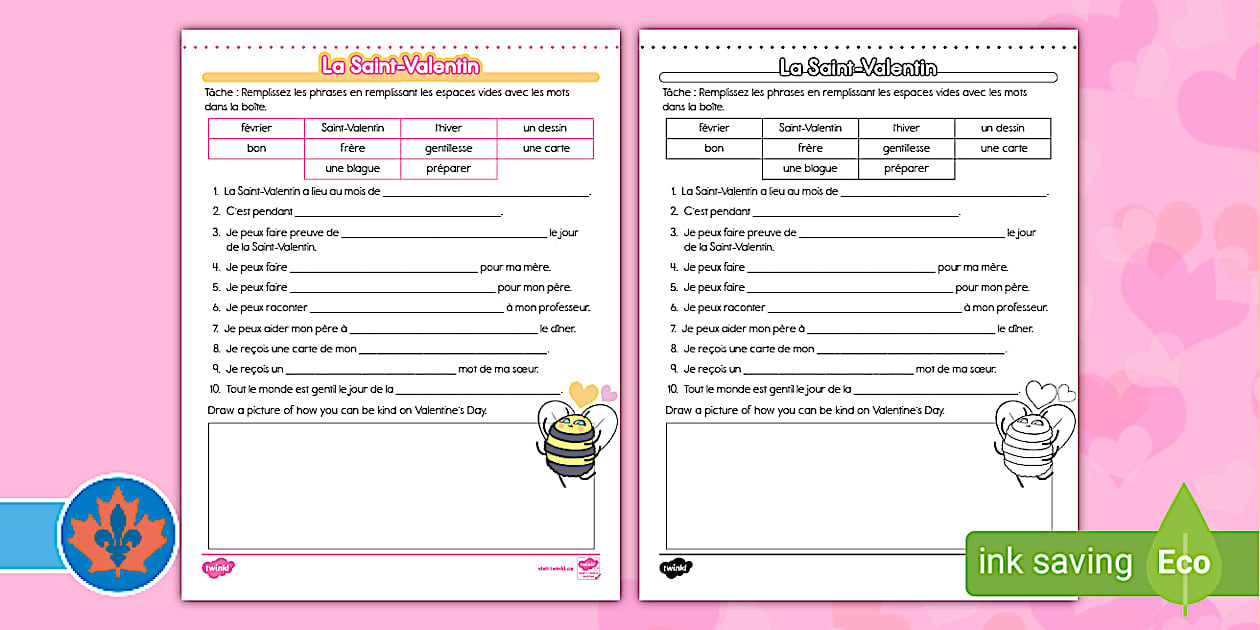 Valentine's Day Cloze Activity French