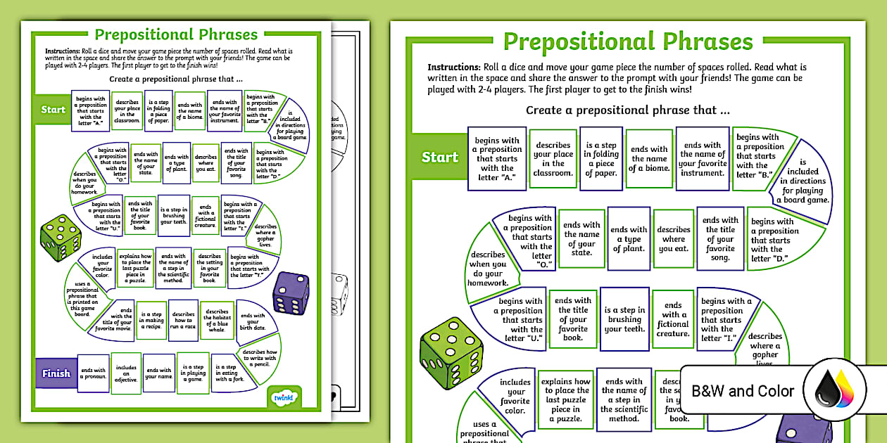 Prepositional Phrases Board Game for 3rd-5th Grade - Twinkl