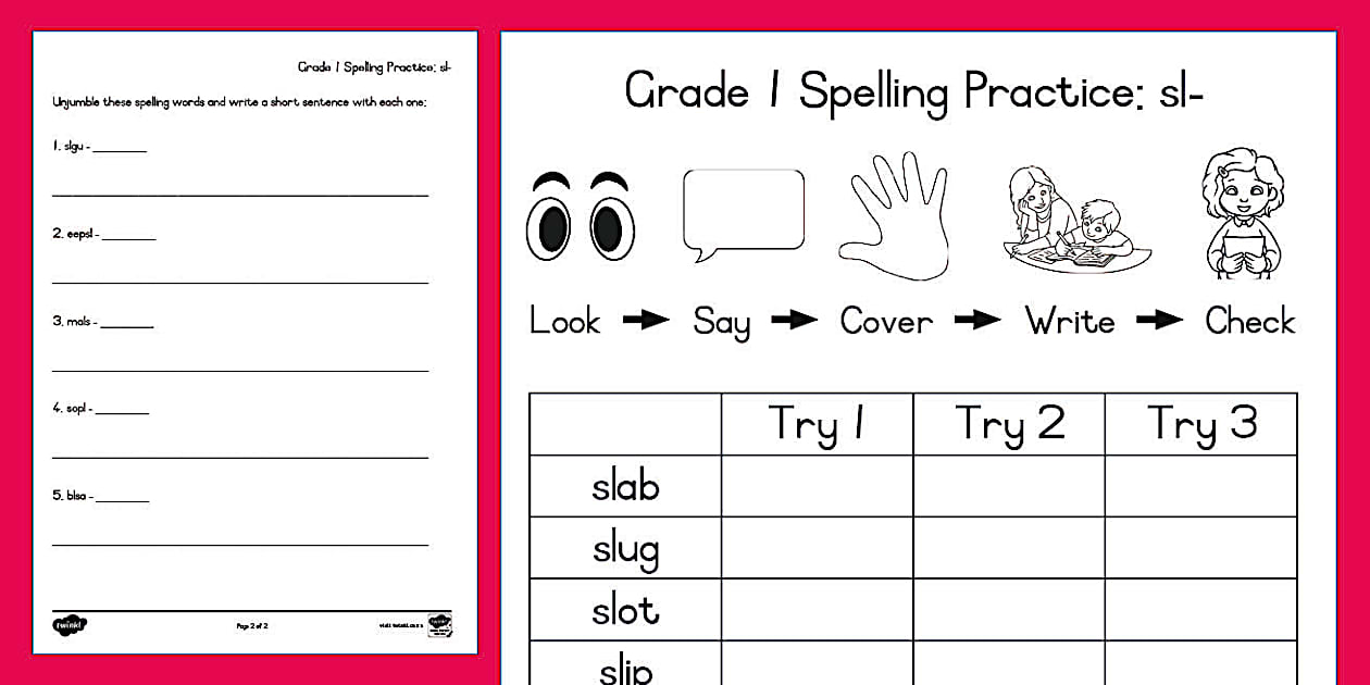 Grade 1 sl- Phonics Spelling Practice Sheets - Twinkl