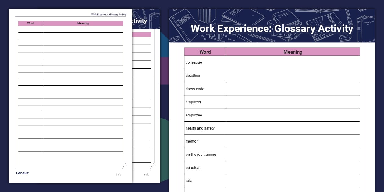 Preparing for Work Experience: Glossary Activity - Twinkl