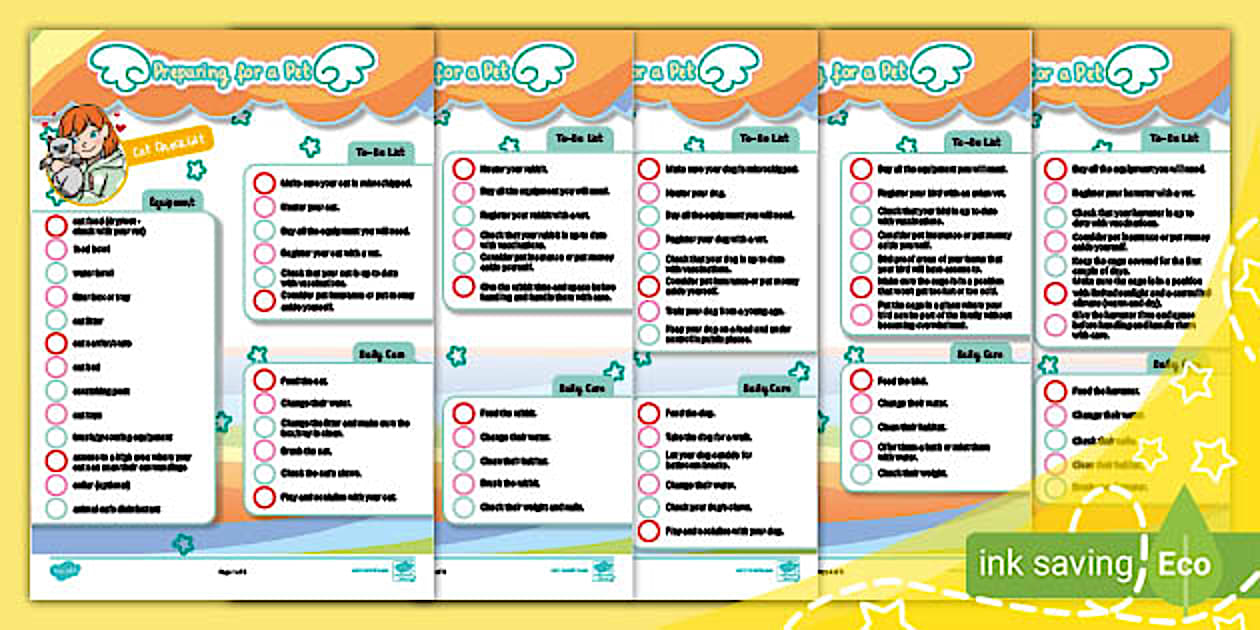 Preparing for a Pet: Checklists for Families (teacher made)