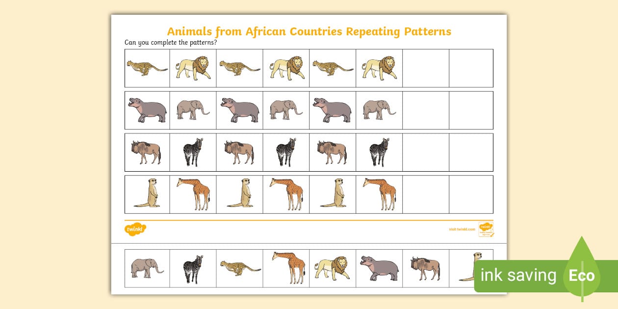 Animals from African Countries Repeating Patterns Activity