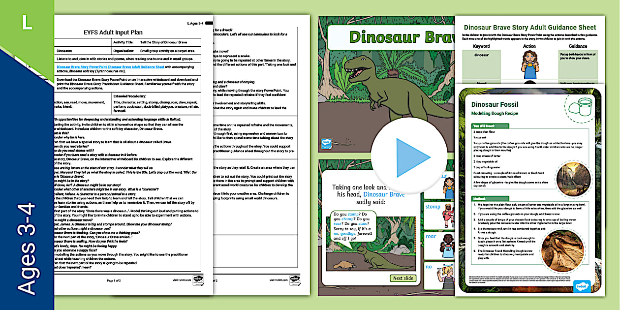 EYFS Tell the Story of Dinosaur Brave Plan and Resource Pack