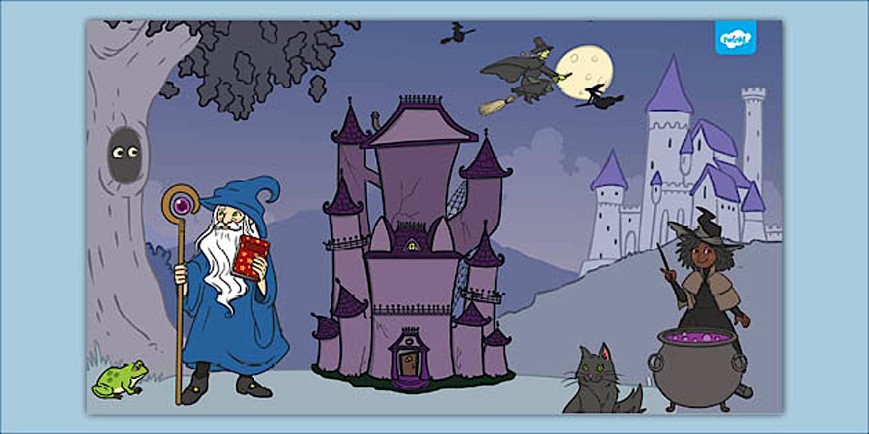 Der Zauberer und die Hexe: virtueller Hintergrund - Twinkl