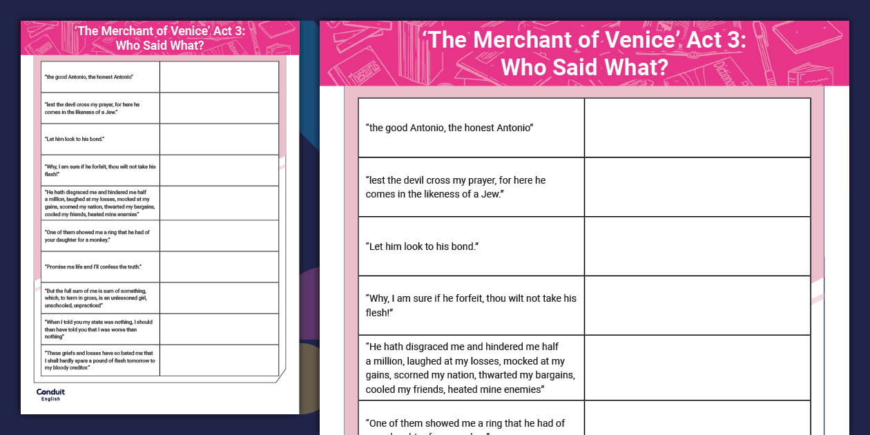 'The Merchant of Venice' Act 3: Who Said What? - Twinkl