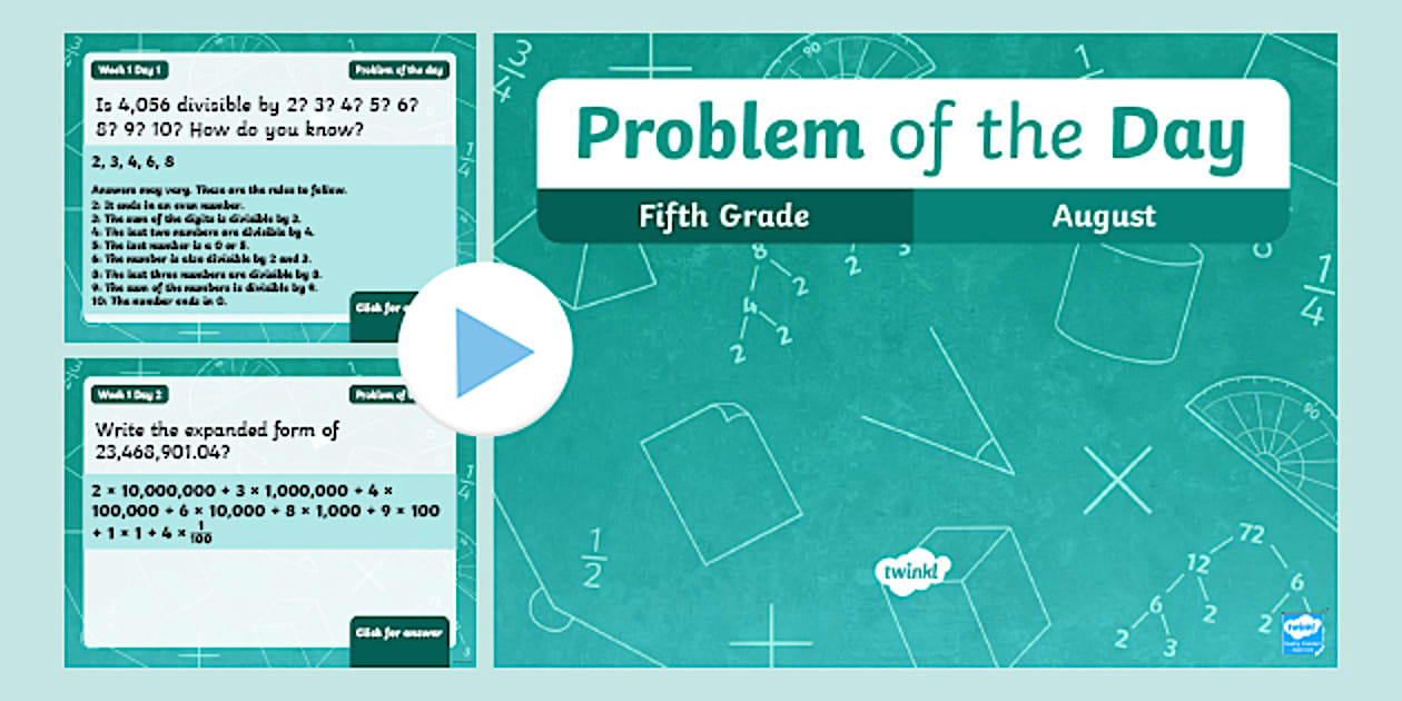 Fifth Grade Math Problem of the Day - August PowerPoint