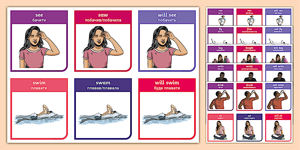 Ukrainian Translation - Older Learners: Verb Matching Cards
