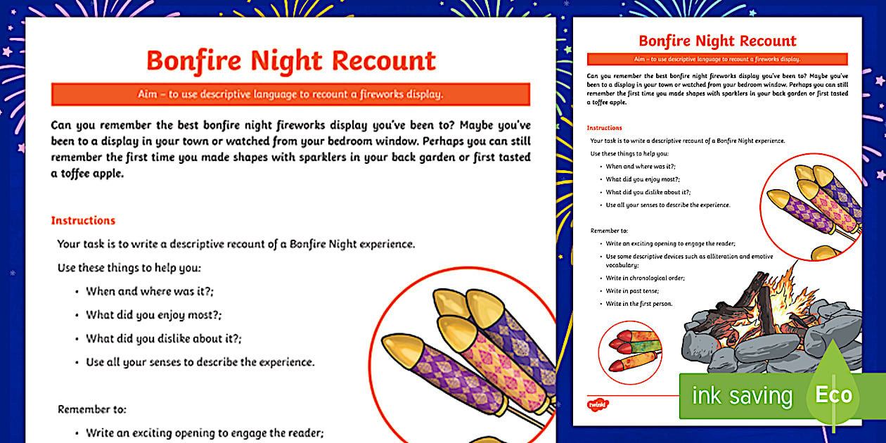 KS2 Bonfire Night Descriptive Writing Worksheet - Twinkl