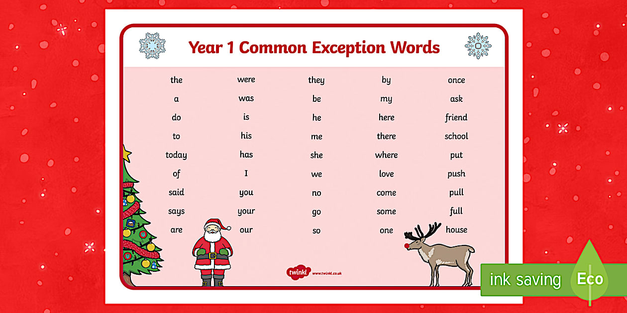 Christmas Themed Year 1 Common Exception Words Mat - Twinkl